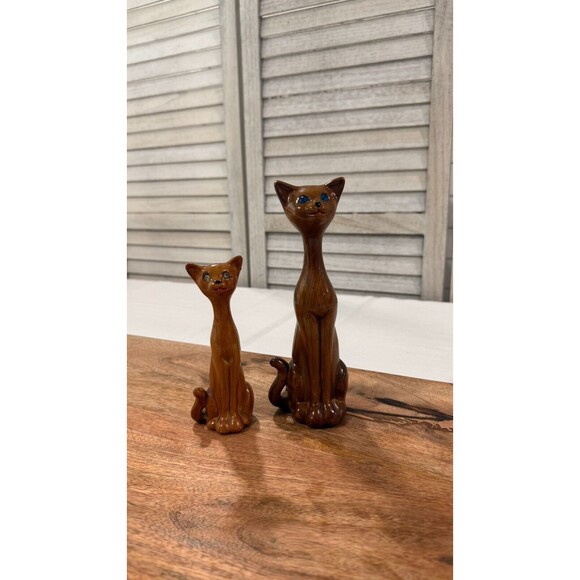 Unbranded | Art | Vintage Mcm Long Neck Cat Figurine Brown Faux Wood ...